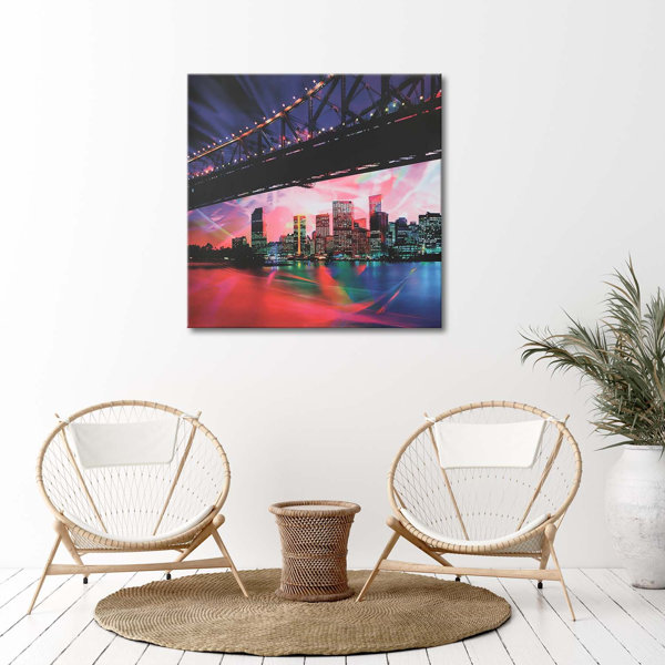 Ebern Designs Leinwandbild Blick unter die Brücke auf die Stadt 16132 | Wayfair.de